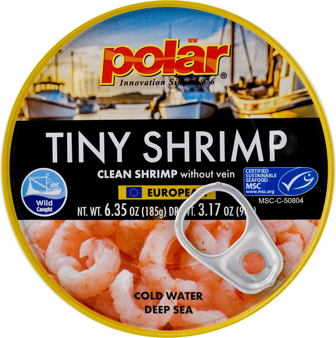 High in Protein Savory Tinned Seafood Polar Tiny Scandanavian Shrimp ...